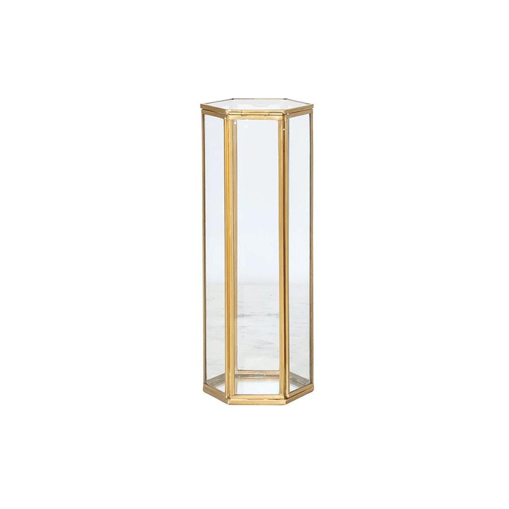Creative Co-Op Glass Brass Hexagon Container with Mirror Bottom