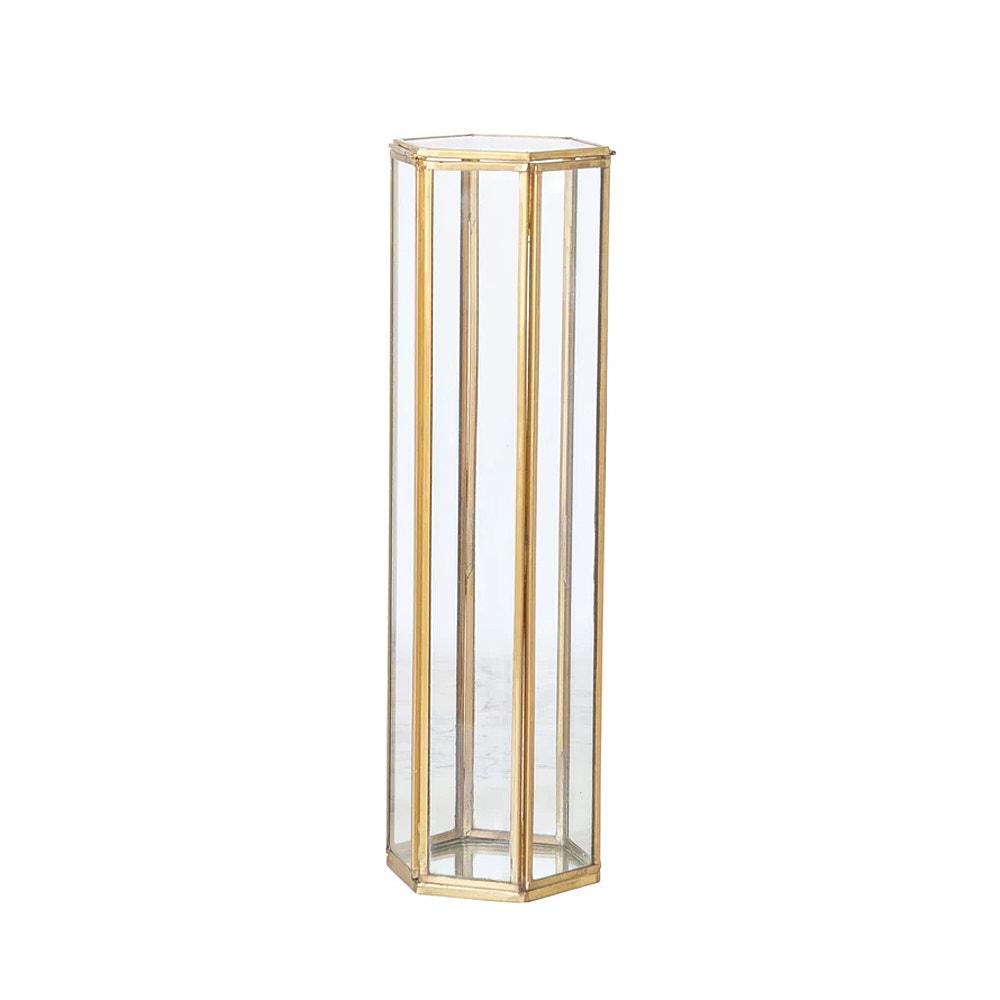 Creative Co-Op Large Glass Brass Hexagon Container with Mirror Bottom