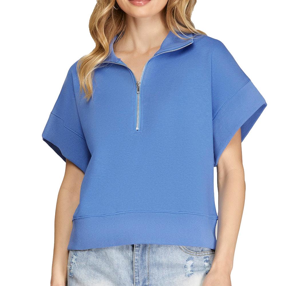 She & Sky Women's Periwinkle Half Zip Sweatshirt