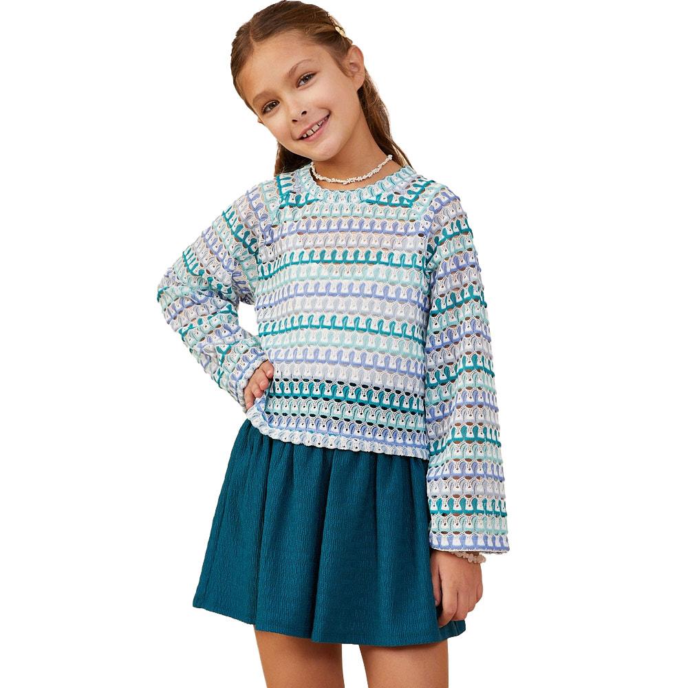 Hayden Girl's Blue Mix Relaxed Crochet Top