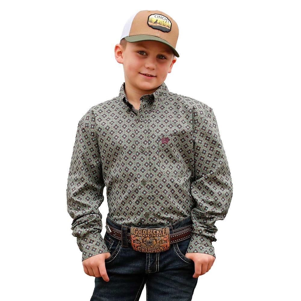 Cinch Boy's Olive Print Shirt