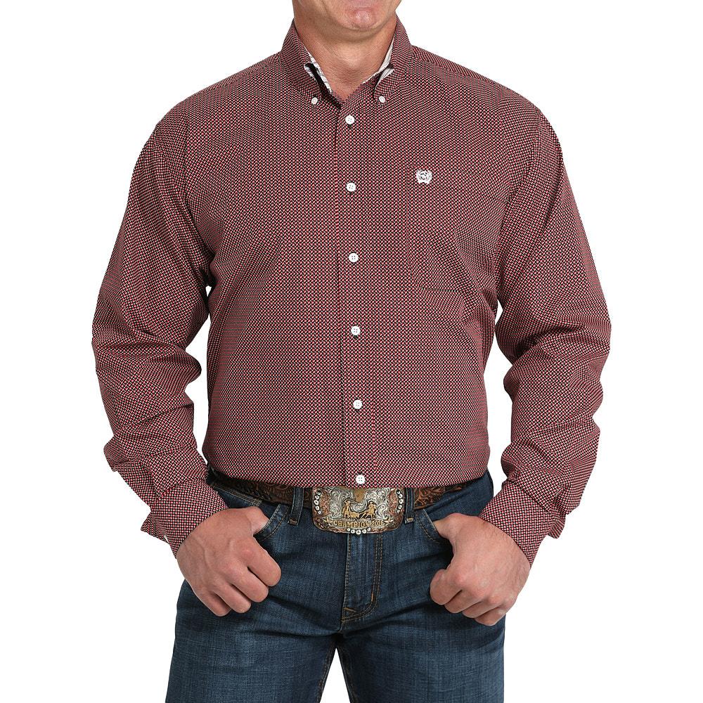 Cinch Men's Red Small Print Shirt