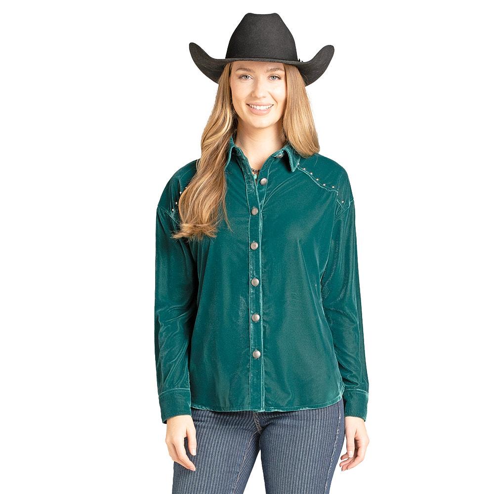 Rock & Roll Denim Women's Teal Velvet Studded Shirt