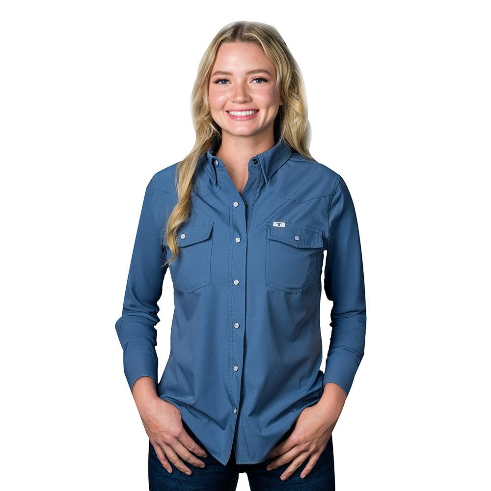 Ferrell Brands Inc Women's Blue Vented Pearl Snap Shirt
