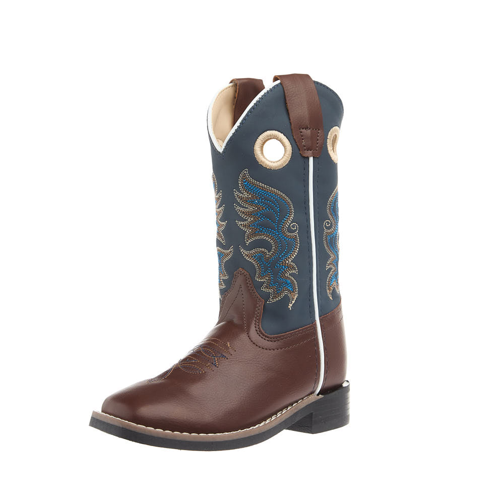 Old West Youth Brown Foot and Midnight Blue Shaft Square Toe Boot