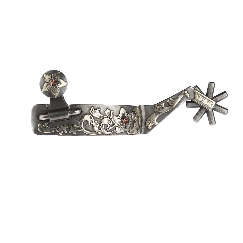 Brandon Anthony Bit & Spur Co. 1in Silver Floral Cutter Shank Spurs