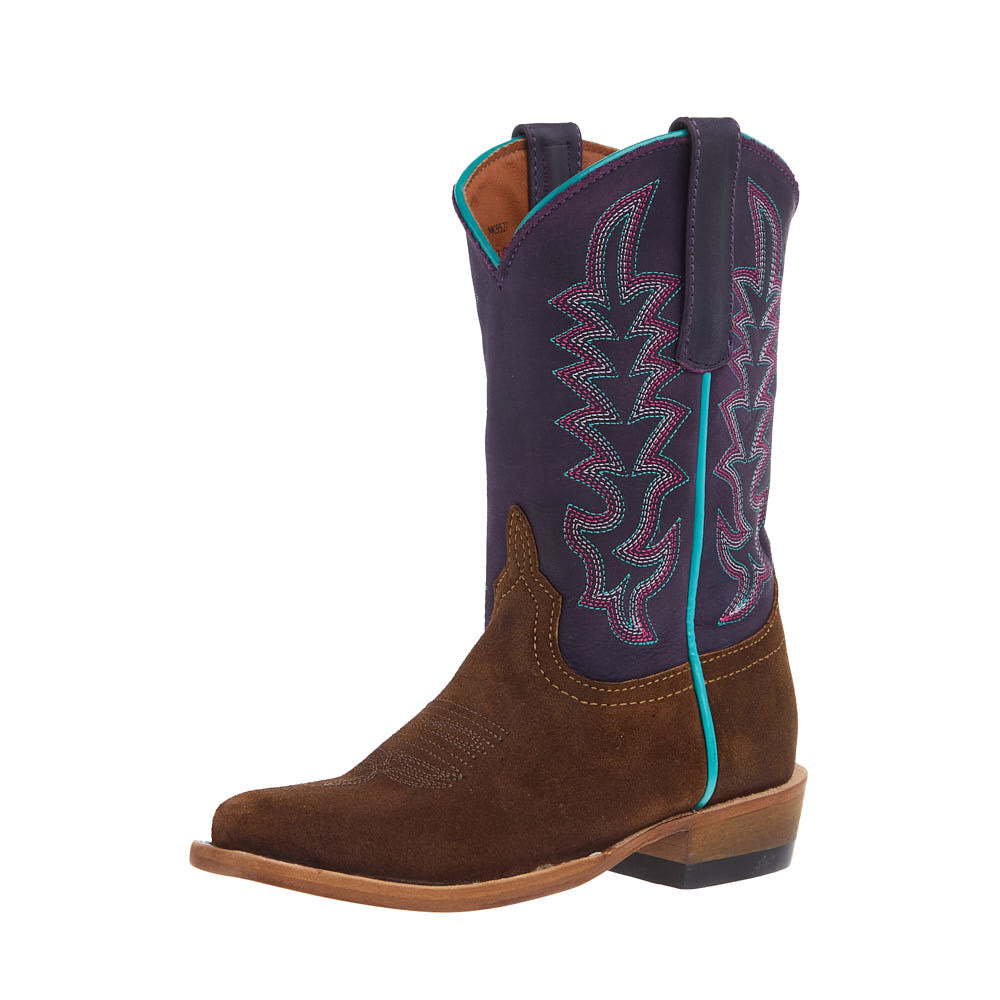 Macie Bean Girl's Snuff Waxy Commander and Purple Nashville Cutter Toe