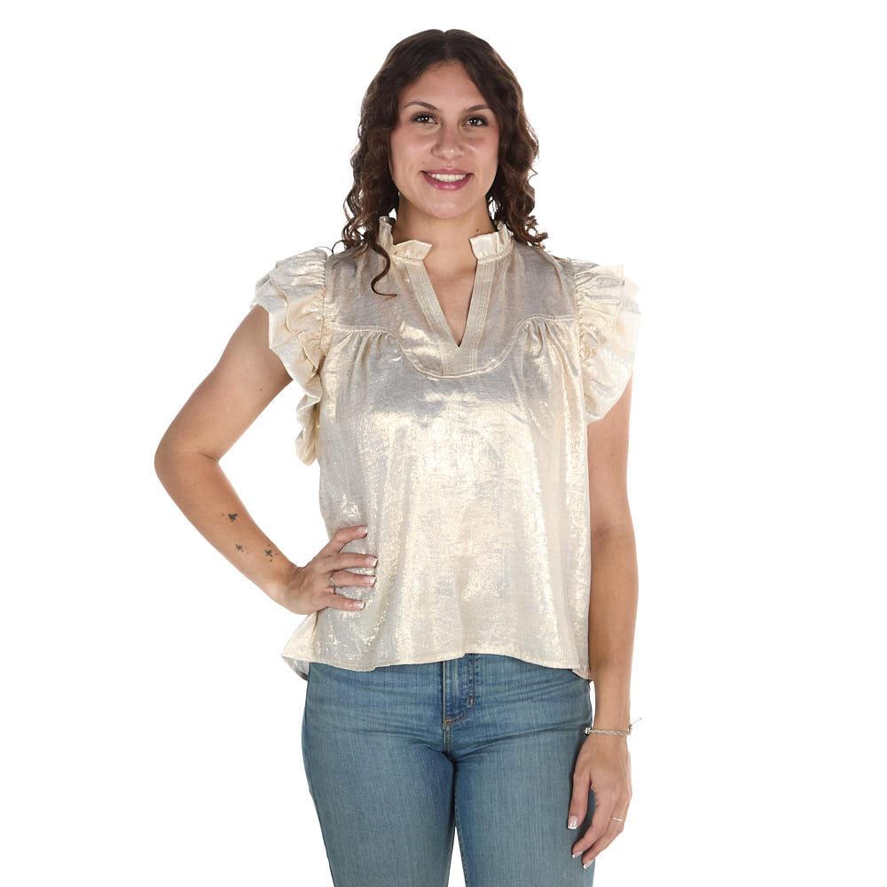 Thml Clothing Women's Gold Puff Sleeve Top