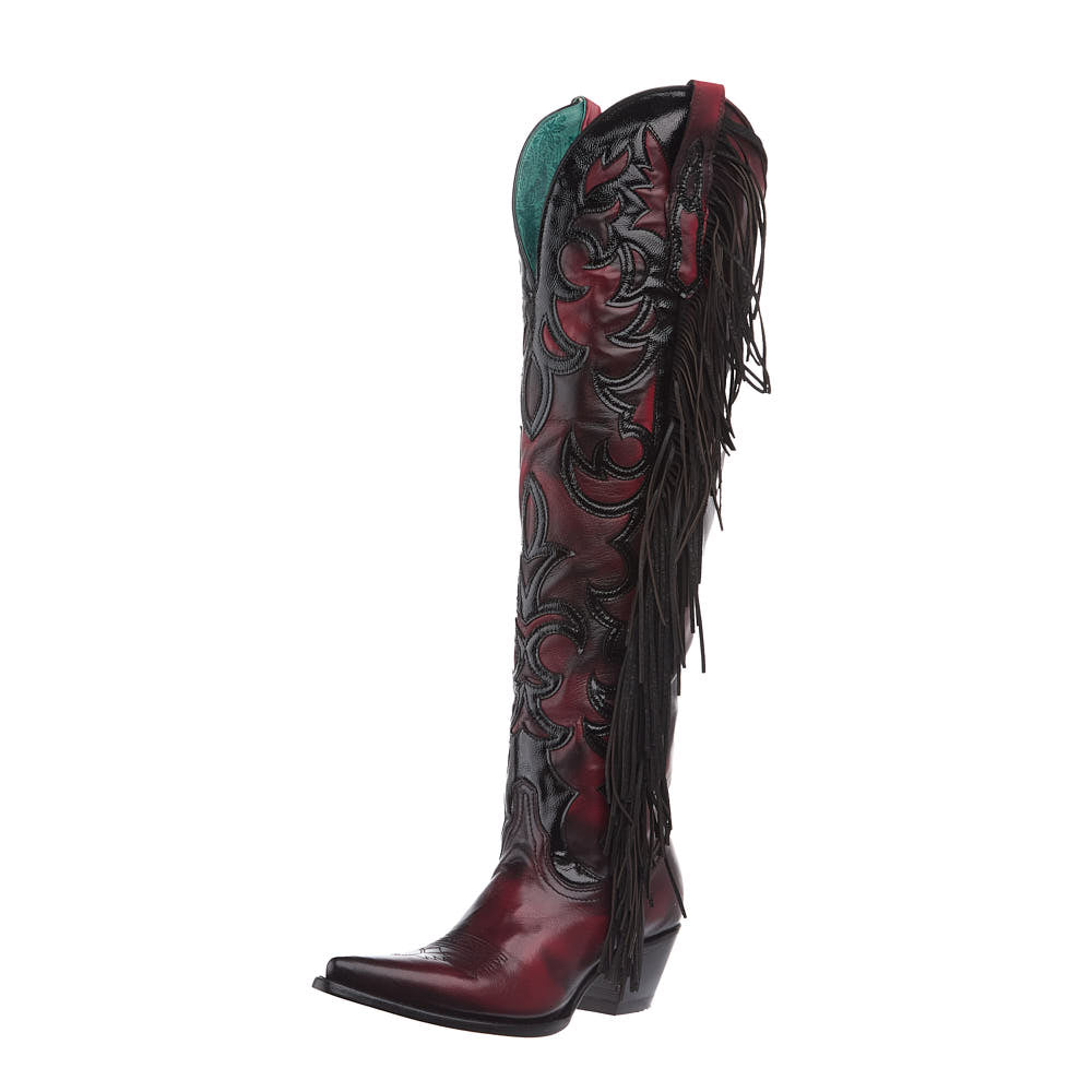 Corral Women's Red Overlay Vamp 21in. Fringe Top Boot