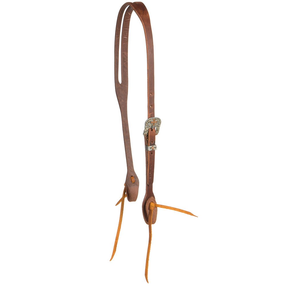Cowperson Tack 5/8in Slot Ear Headstall w/ Copper Cross