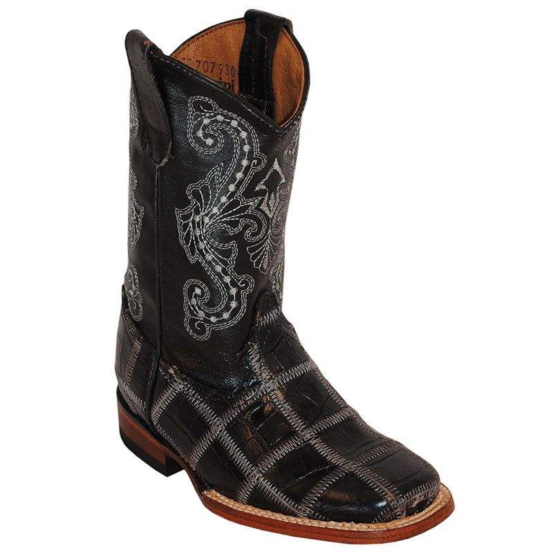 Ferrini Kid's Black Gator Print Patchwork Cowboy Boots