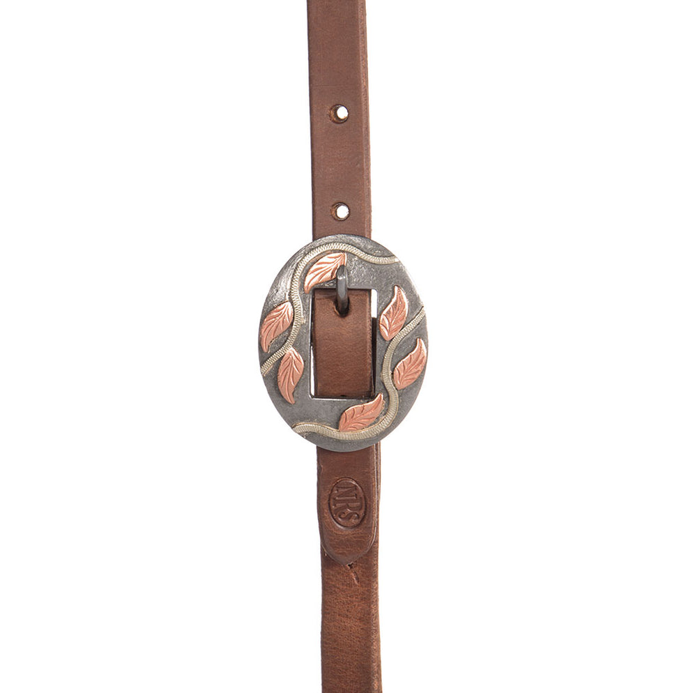 NRS Tack 5/8in. Oiled Slot Ear Headstall with a Vine Buckle