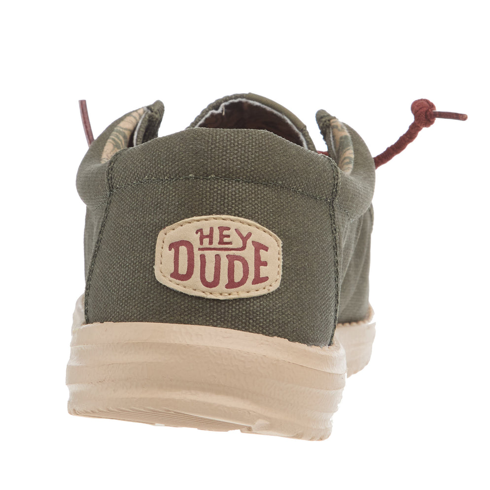 Hey Dude Men`s Wally Waxed Canvas Olive Casual Shoe