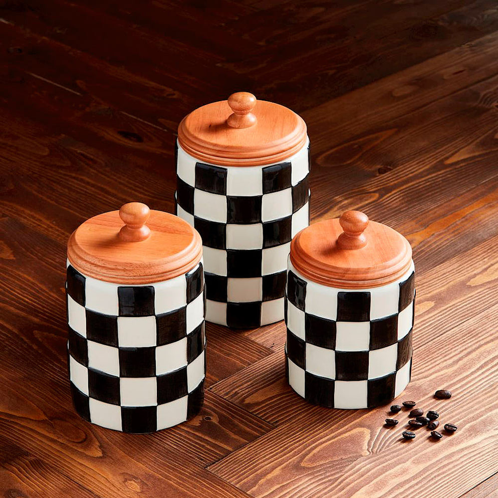Mud Pie Black And White Check Canister Set