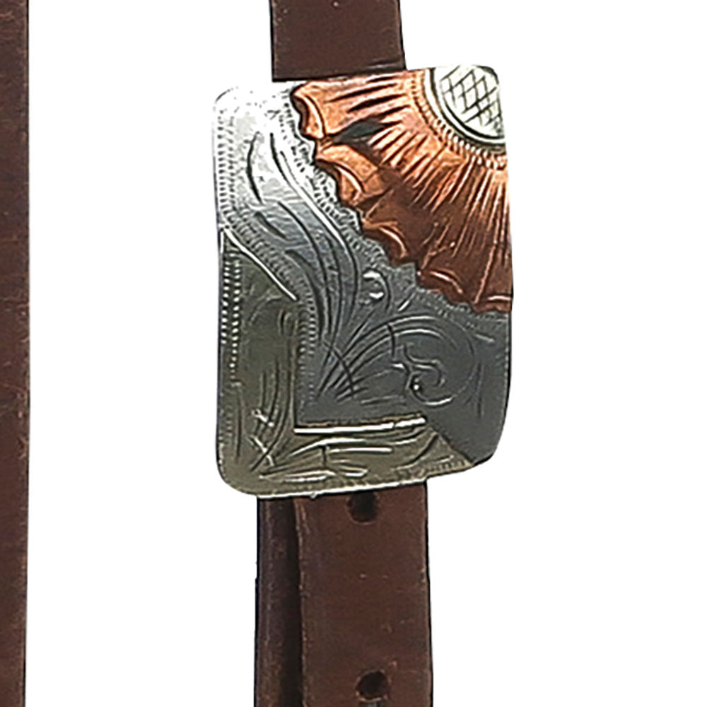 Cowperson Tack 5/8inch Slot Ear Headstall w/ a Copper Flower Belt Buck