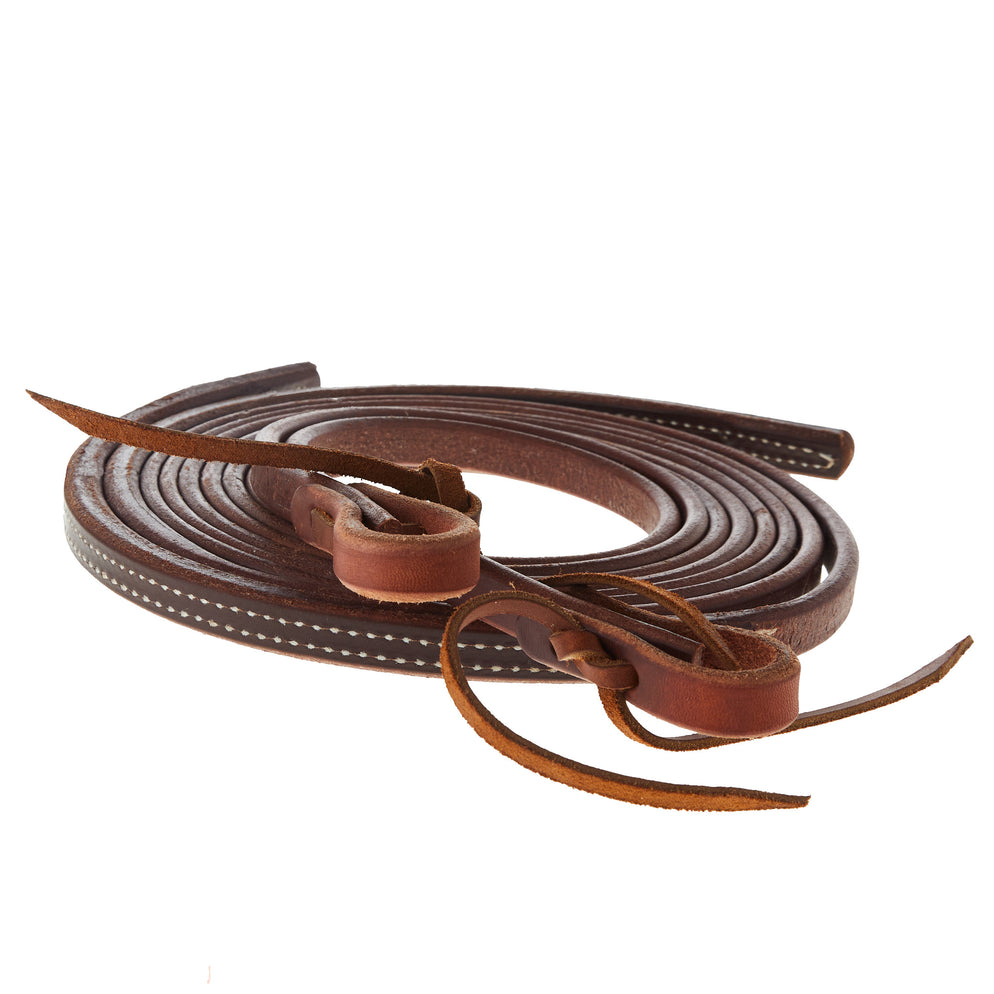 Cowperson Tack 5/8 Inch Oiled Harness Leather Split Reins with Stitch