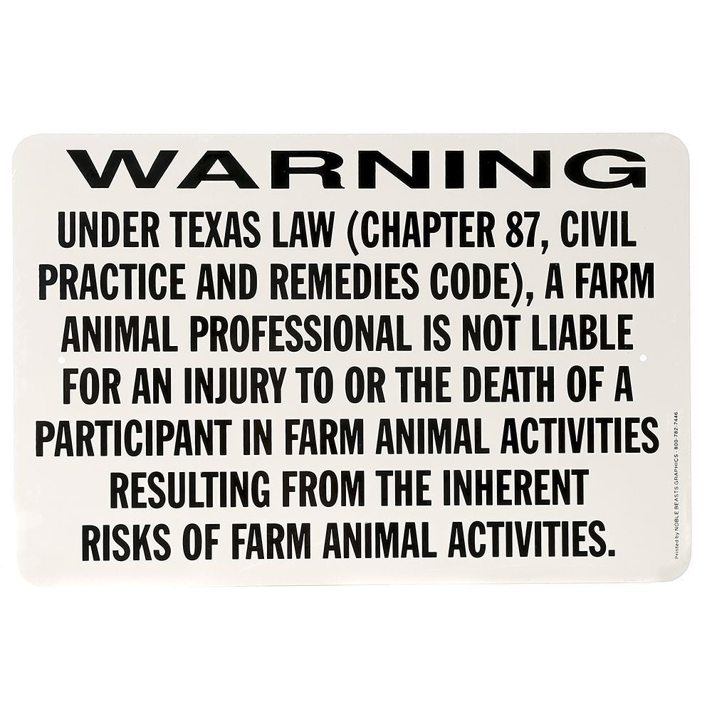 Noble Beasts Graphics Texas Warning and Liability Sign 12in.x18in.