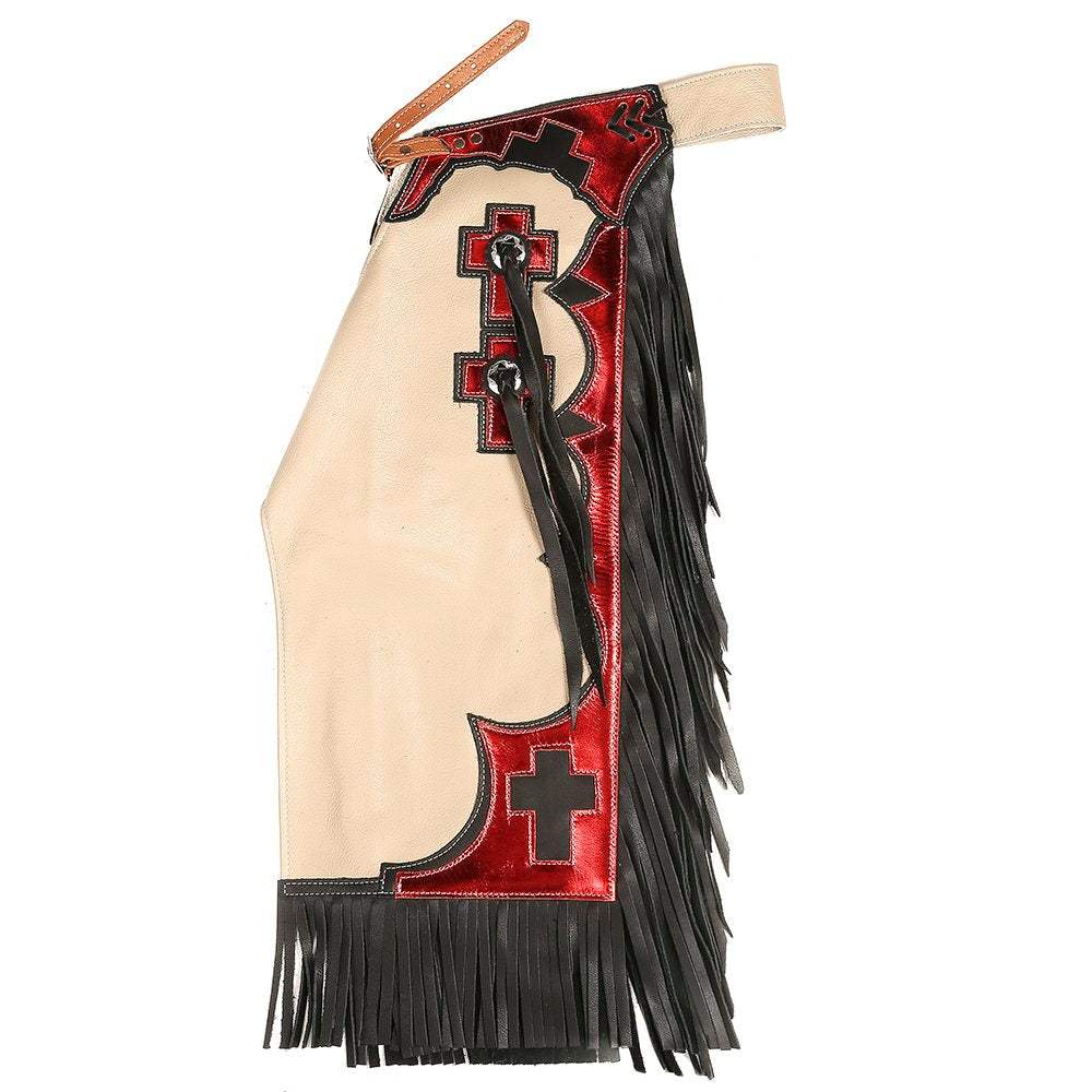 Saddle Barn Tack Junior Red and Black Rodeo Chaps in Bone