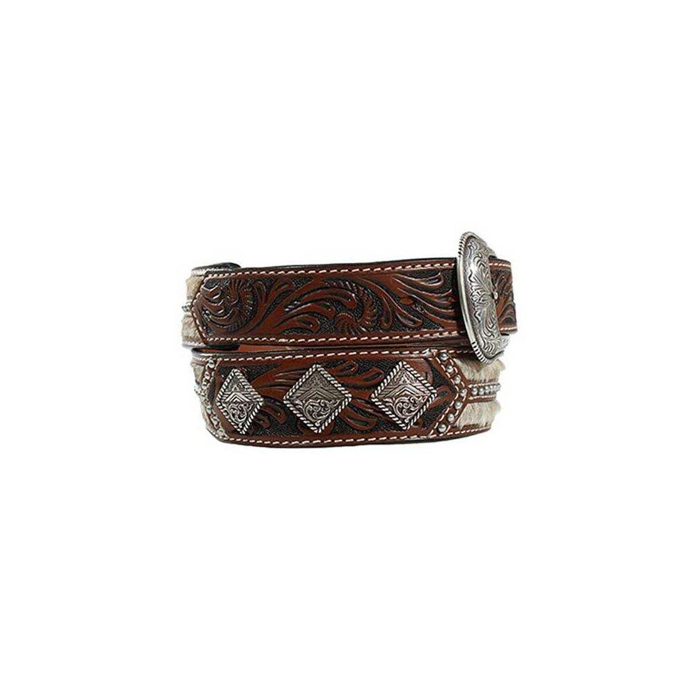 Mens 3D Tooled Concho Calf Hair Belt