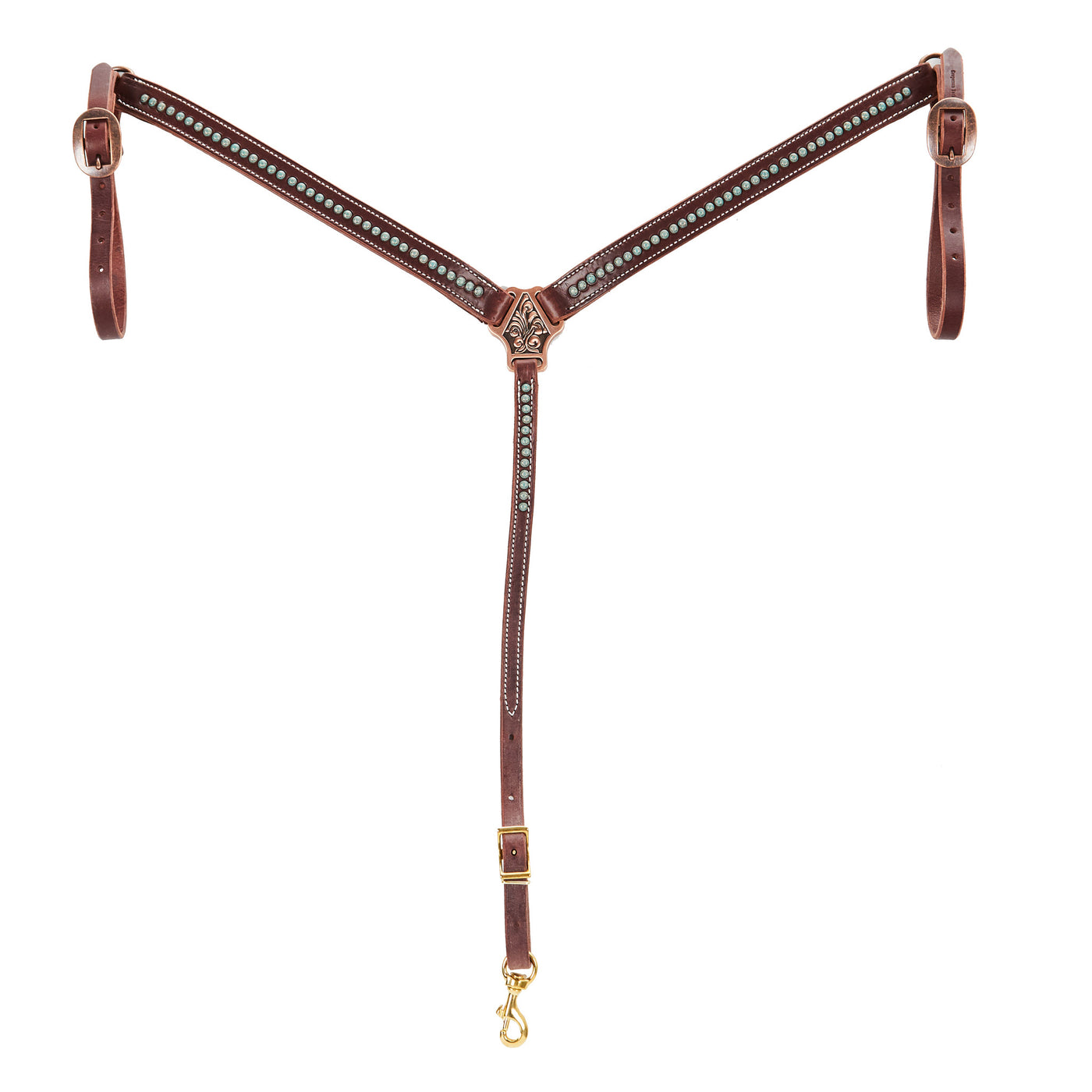 Cowperson Tack Patina Copper Spots Dark Leather Breast Collar