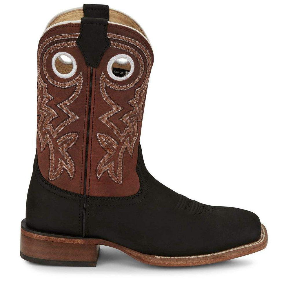 Justin Boot Company Mens Frontier Tuf Black Vamp 11in Red Cowhide Top