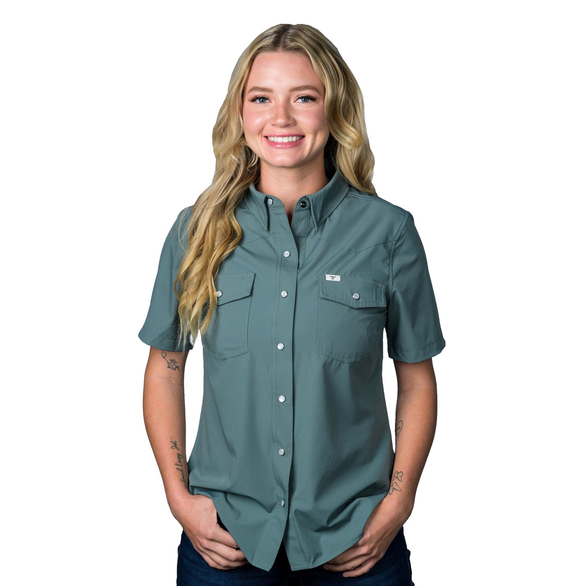 Ferrell Brands Inc Womens Aqua Vented Pearl Snap Shirt