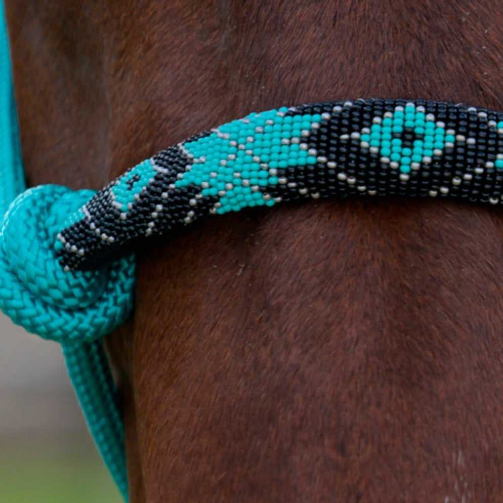 Professionals Choice Aqua Beaded Rope Halter with attached Lead Rope