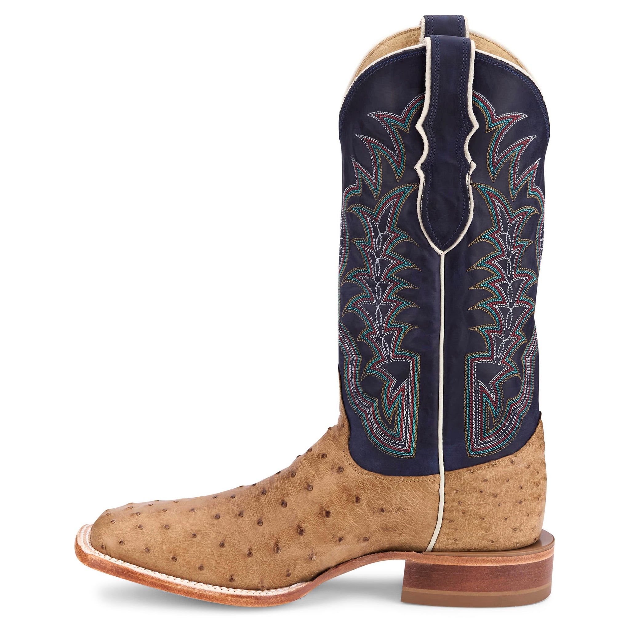 Justin Boot Company Men`s Chisolm Tan Full Quill Ostrich 13in Navy Blu