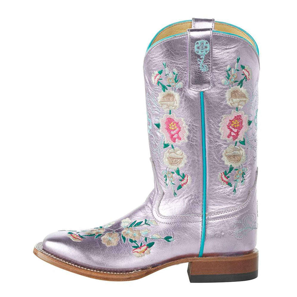 Macie Bean Kid's Pink Metallic Rose Garden Square Toe Boot