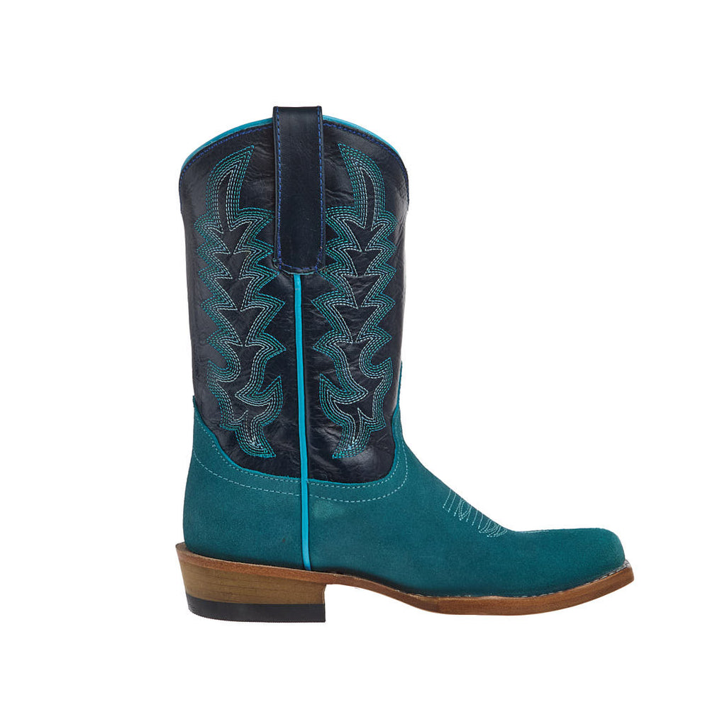 Macie Bean Kid's Turquoise Suede and Blue New Orleans Cutter Toe Boot