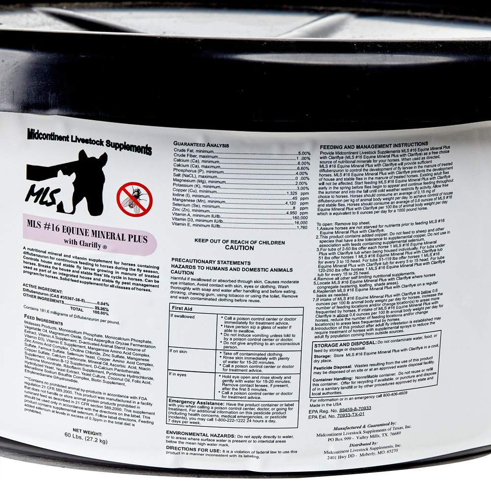 Mls #16 Equine Mineral Tub w/ Clarifly 60lb