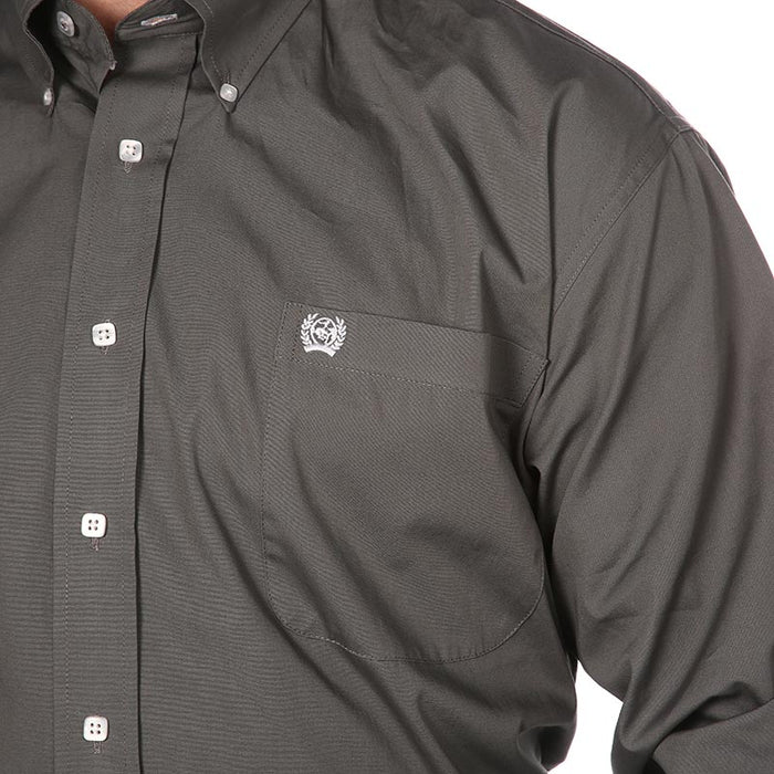 Cinch Men's Grey Pinpoint Oxford Long Sleeve Shirt-3X
