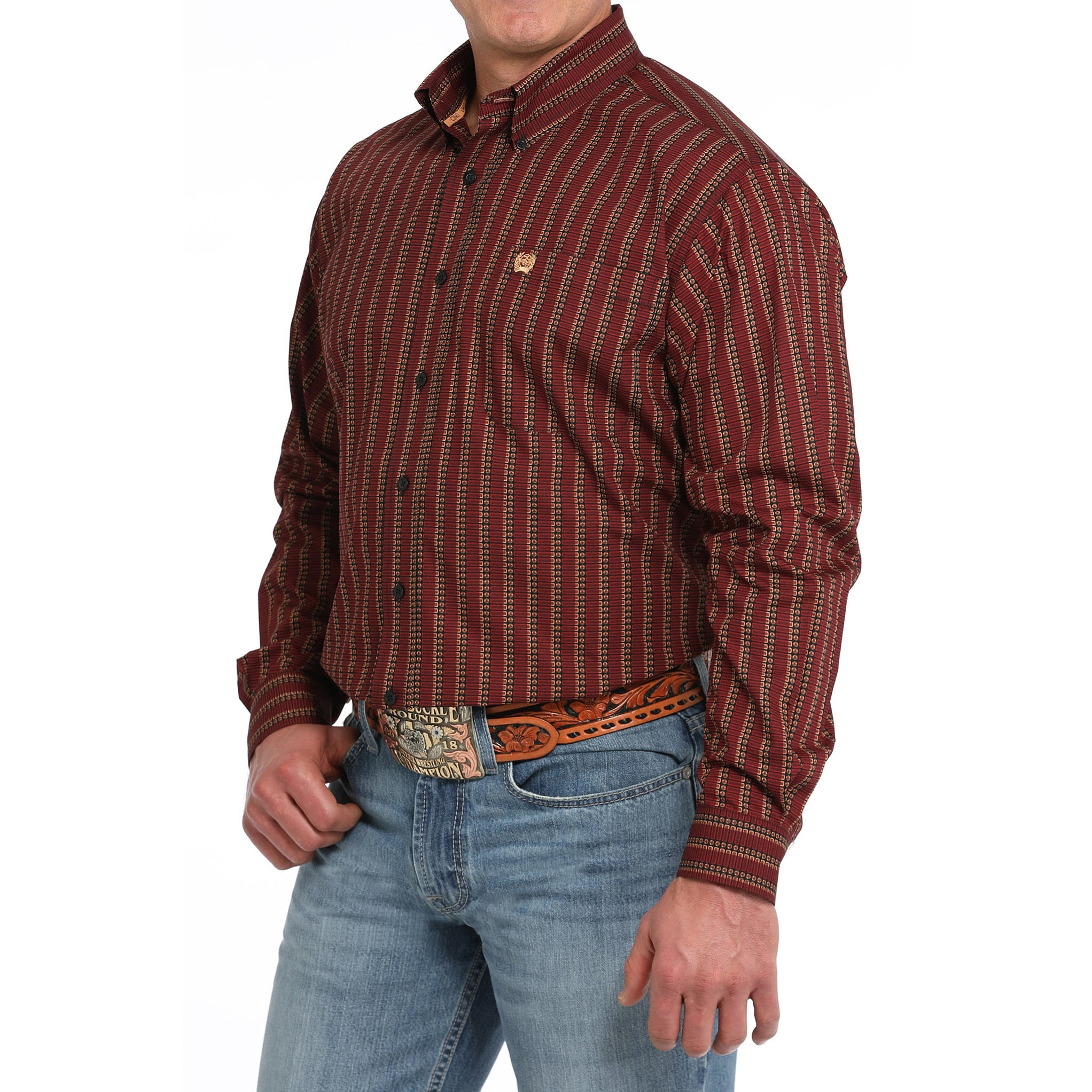 Cinch Men's Red Print Button Down Shirt