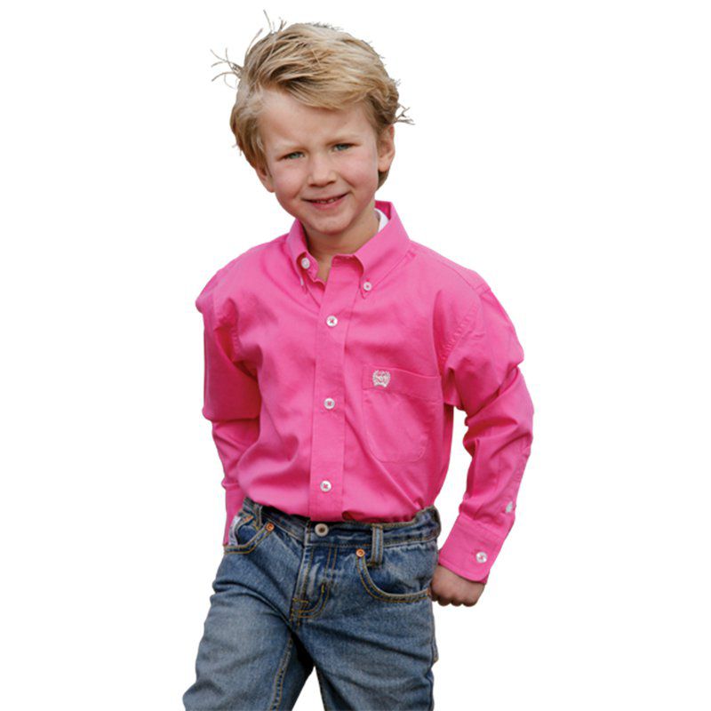 Cinch Kid's Solid Pink Button Down Long Sleeve Shirt