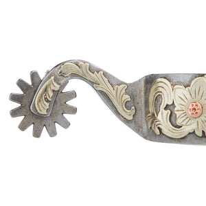 NRS Double Mounted Silver Engraved Men's Western Spurs
