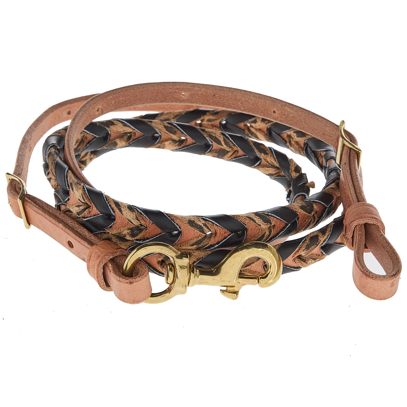 NRS TACK 5/8in Black and Leopard Laced Barrel Reins