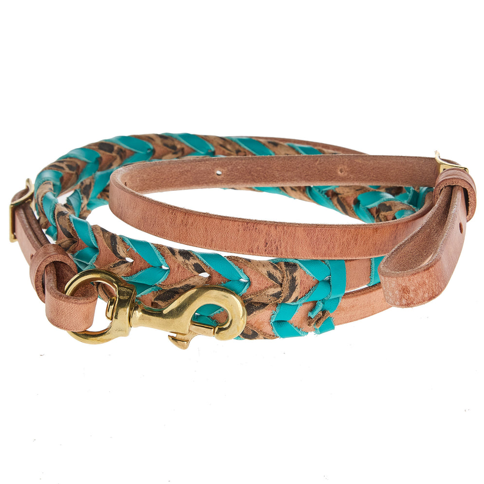 NRS Tack 5/8in Turquoise and Leopard Laced Barrel Reins