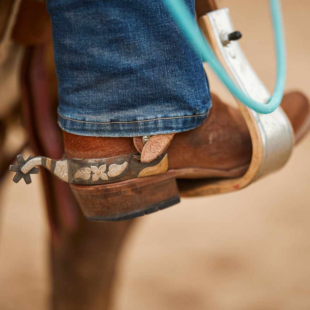 NRS Exclusive Mens 1in. Silver and Brass Floral Engraved Spur