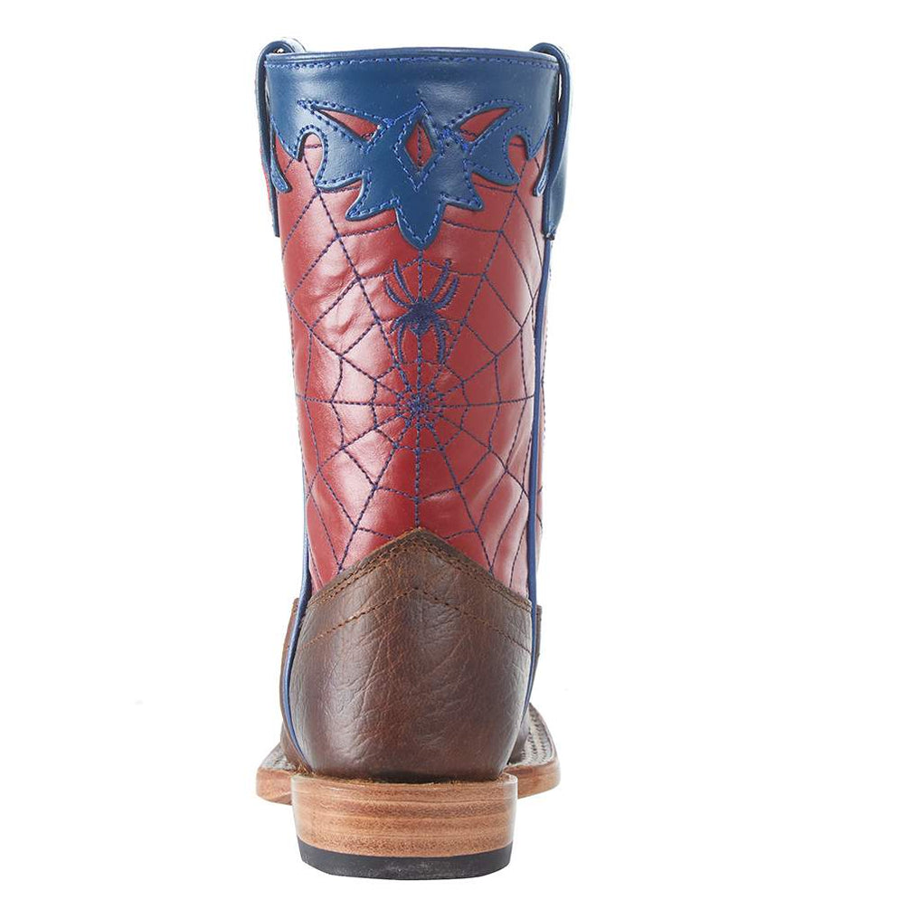 Olathe Boot Company Youth Toast Bison-Red and Blue Spider Web Boot