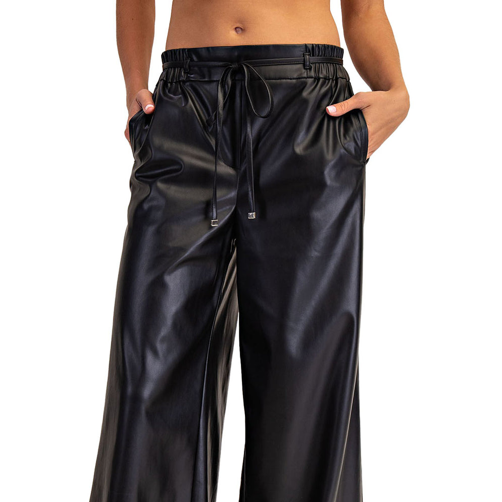 Ee Some Women's Black Pleather Wide Leg Pants