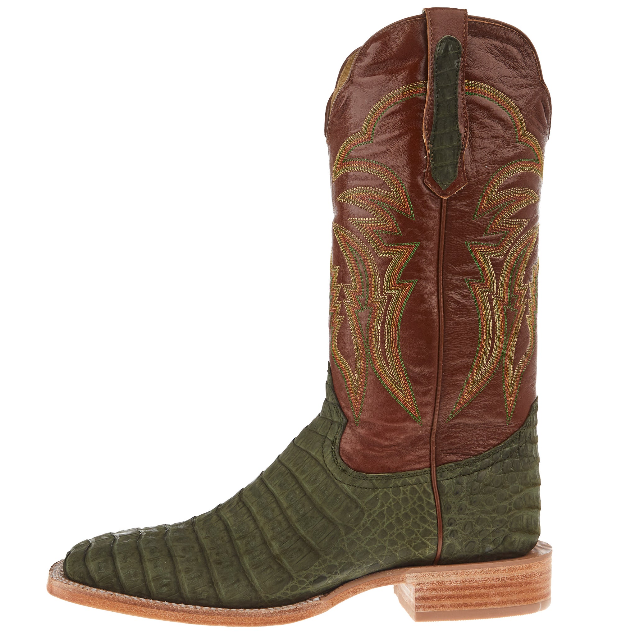 R Watson Boots Men's Nubuck Olive Green Caiman 13in Vintage Amber Calf