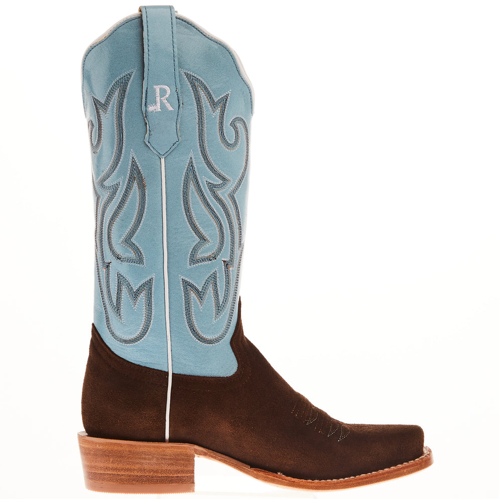 R Watson Boots Women's Chocolate Rough Out 13 In Sky Blue Top Cowgirl