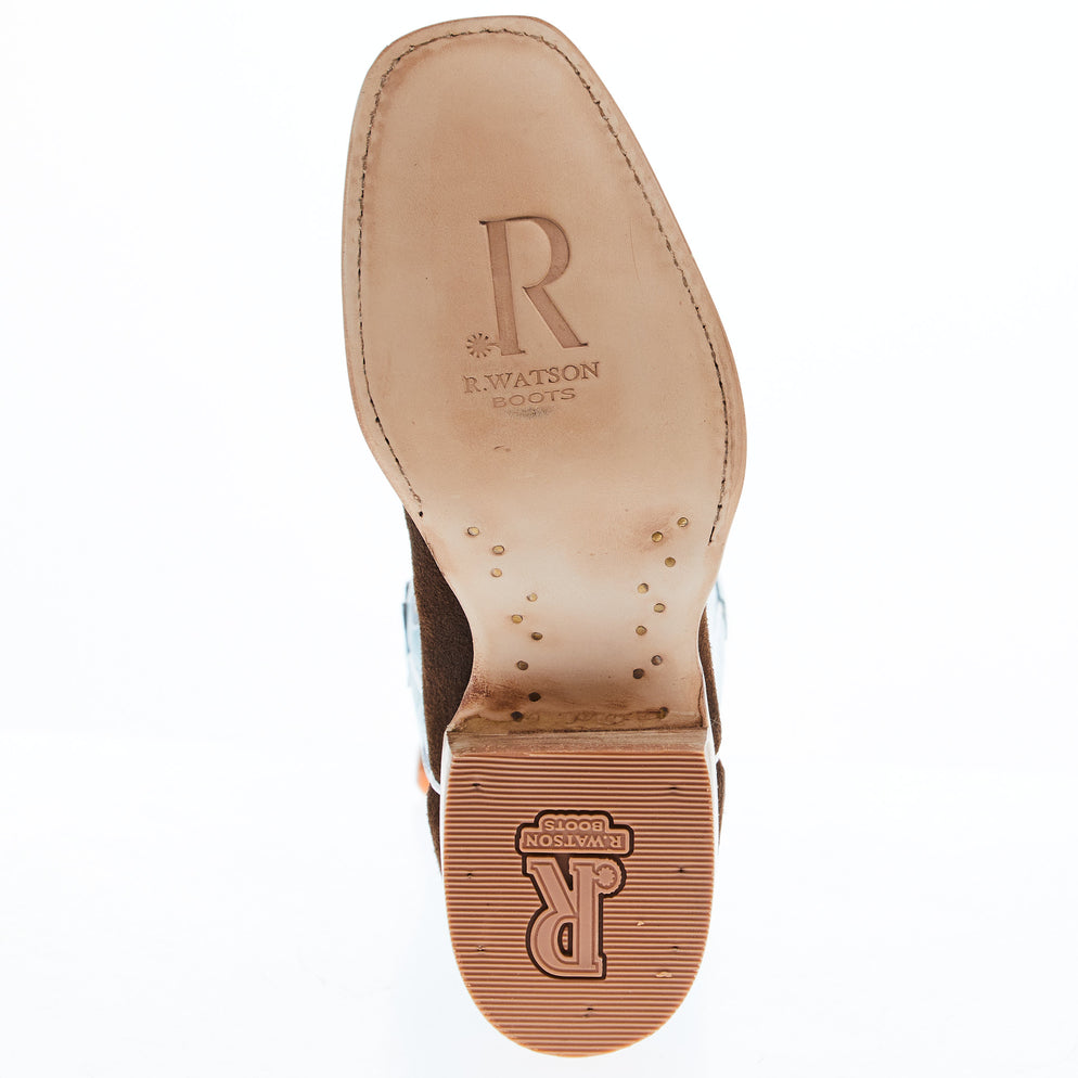 R Watson Boots Women's Chocolate Rough Out 13 In Sky Blue Top Cowgirl