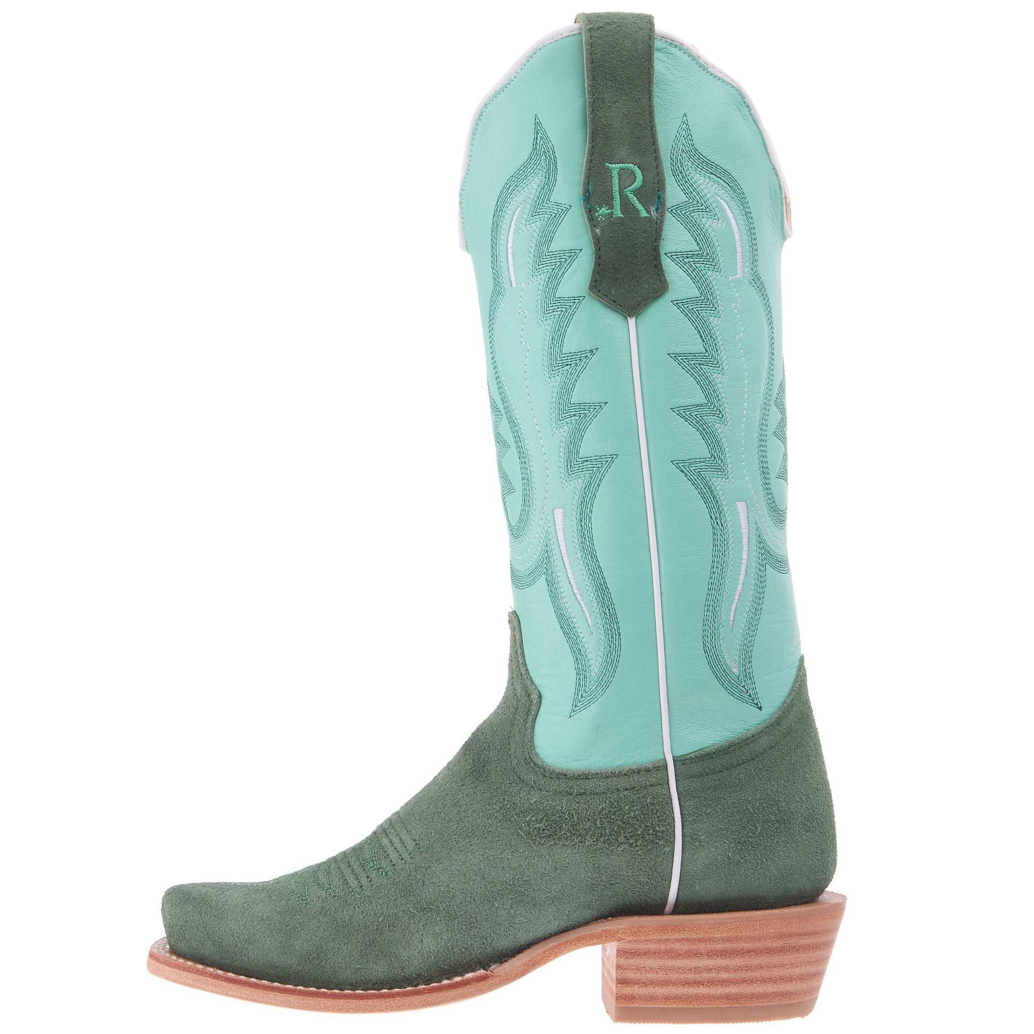 R Watson Boots Women`s Teal Roughout Vamp 13In Mint Cowhide Top Boot