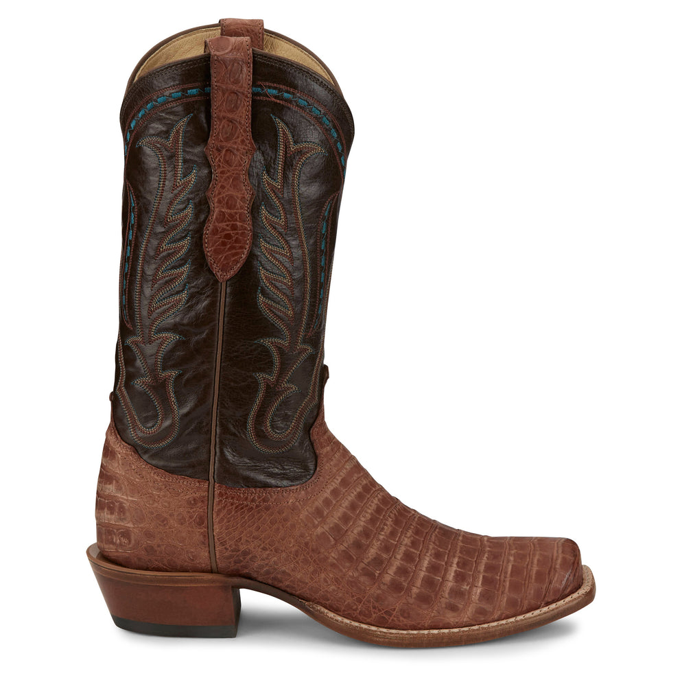 Tony Lama Men`s Tan Caiman Belly Brown Cowhide Top