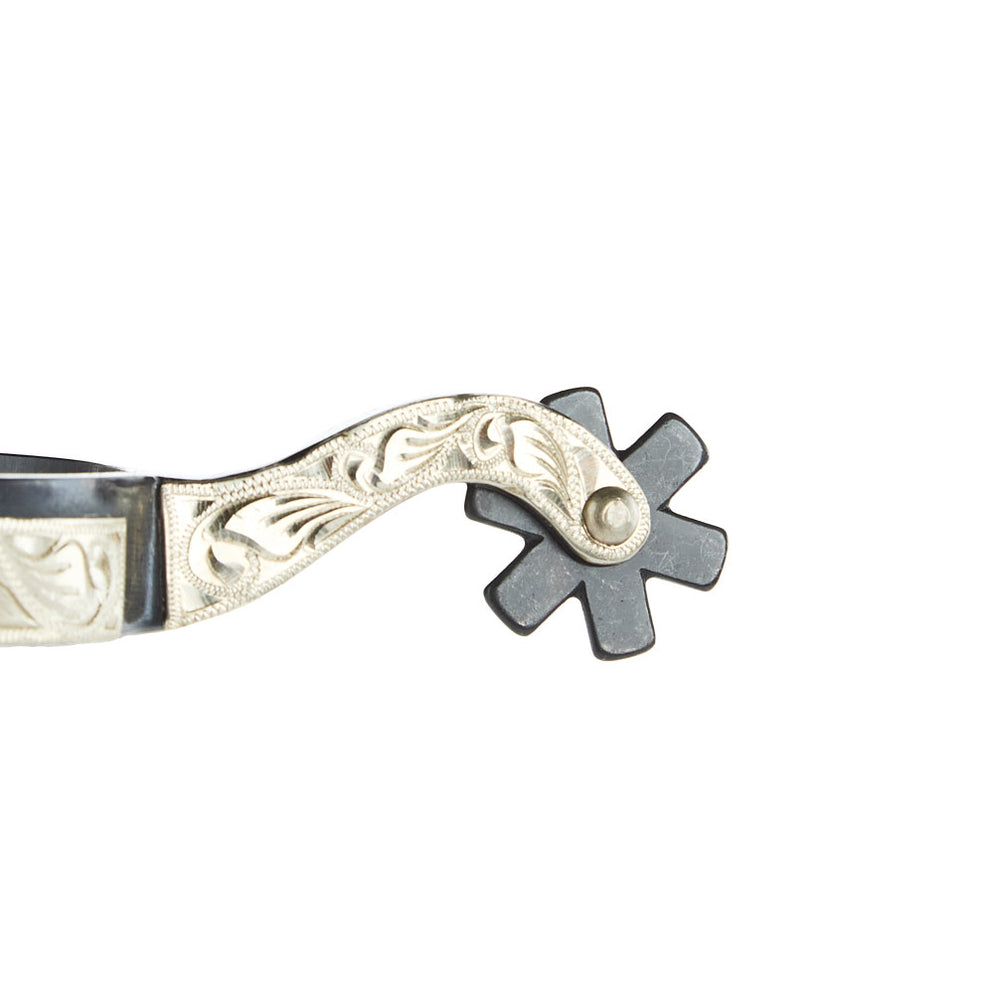 NRS Men's Black & Silver Engraved Spurs