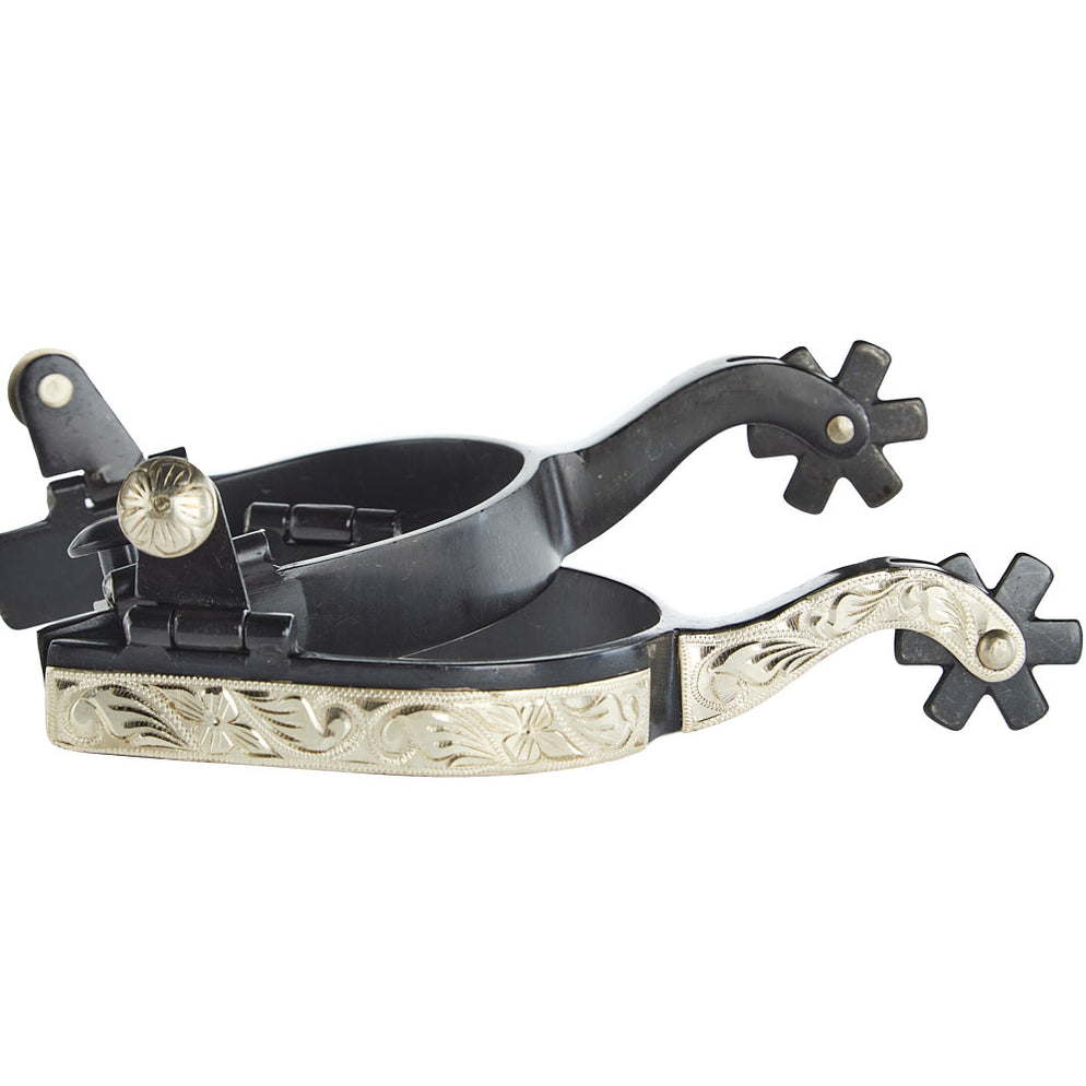 NRS Men's Black & Silver Engraved Spurs