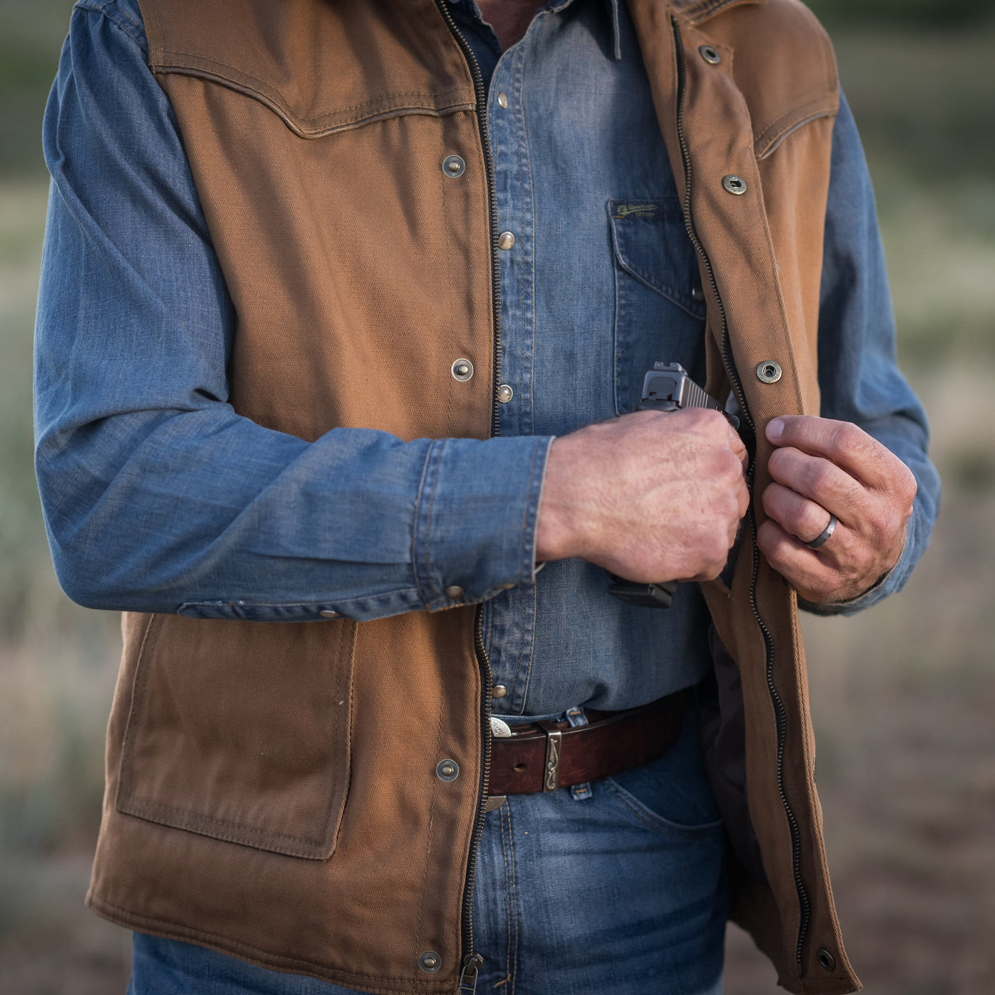 STS Ranchwear Men's Canvas Leather Owen Vest