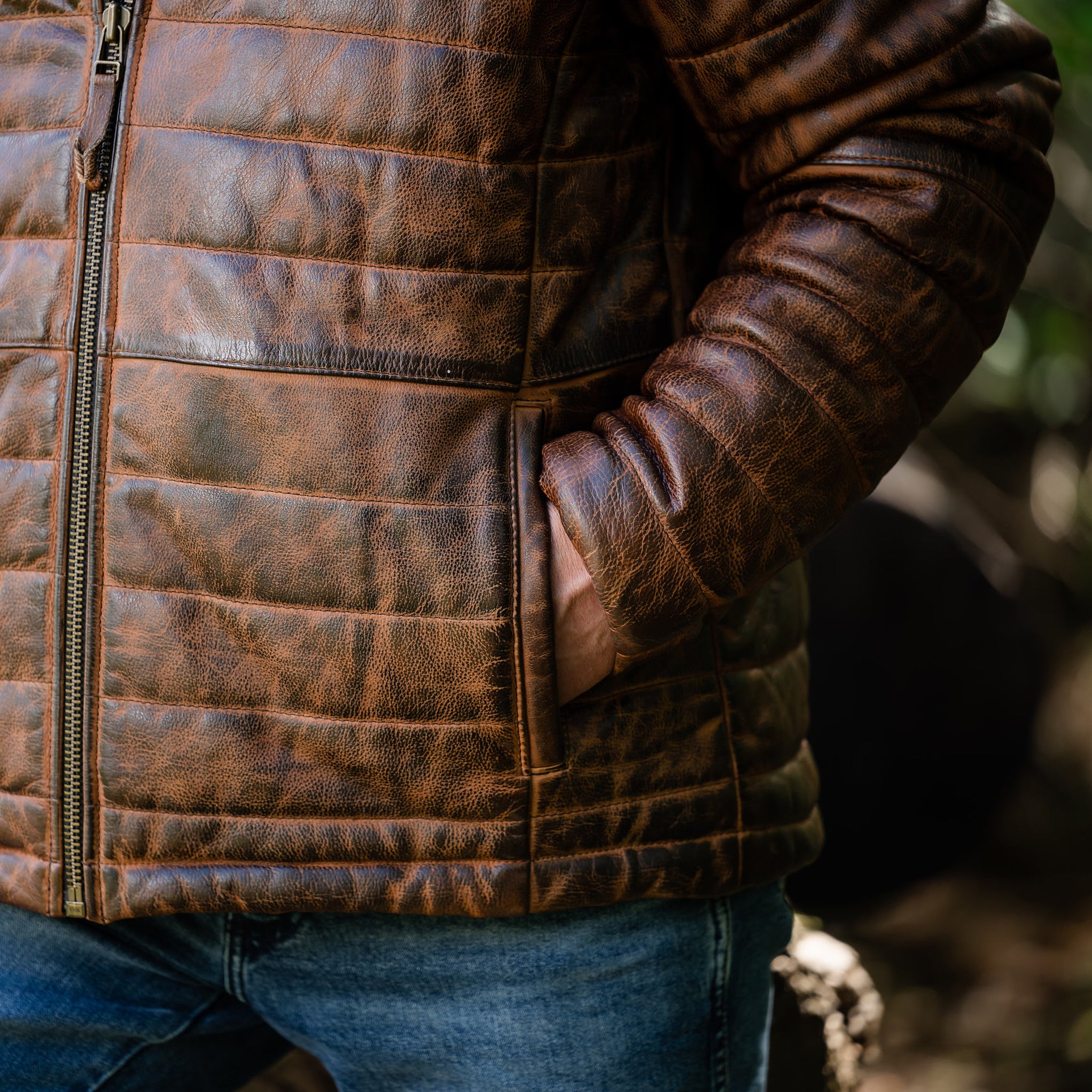 STS Ranchwear Men's Leather Clyde Tobacco Puffer Jacket