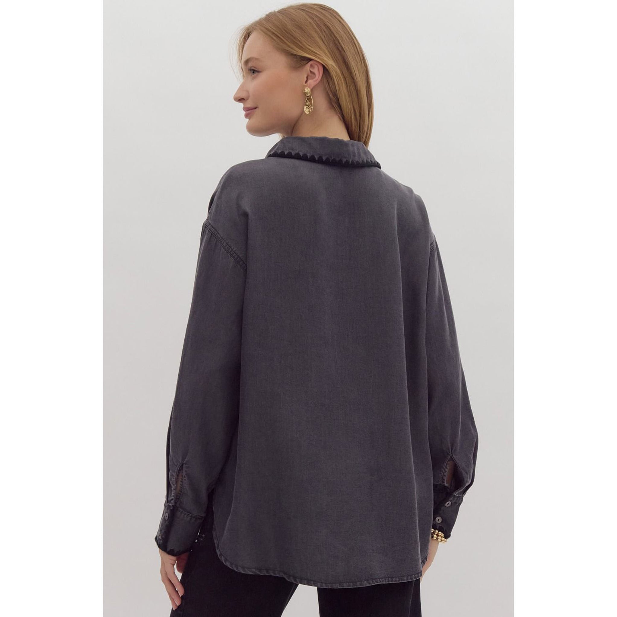Entro Women's Denim Black Button Shirt